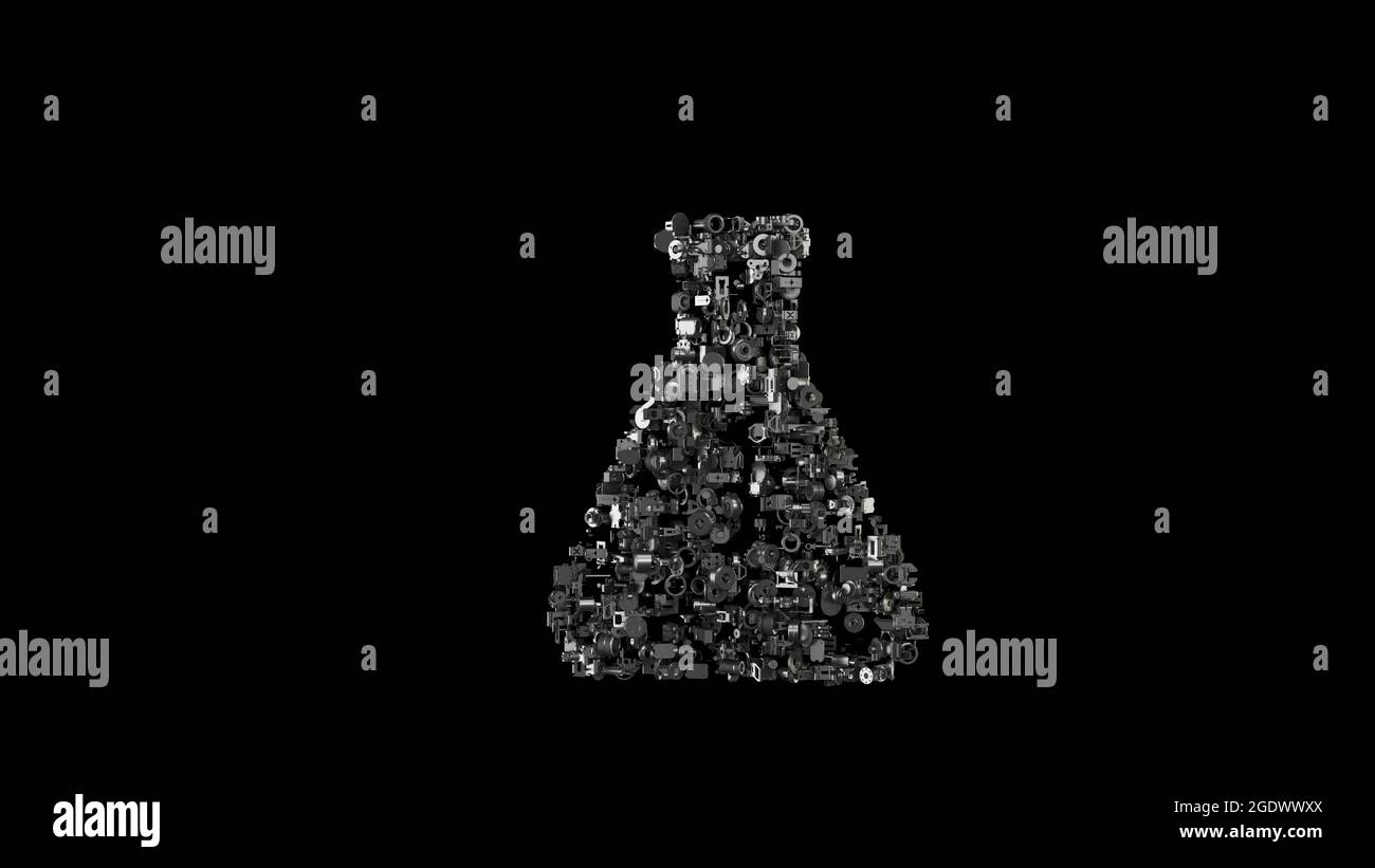 3d rendering various mechanical glossy metal parts in shape of symbol ...