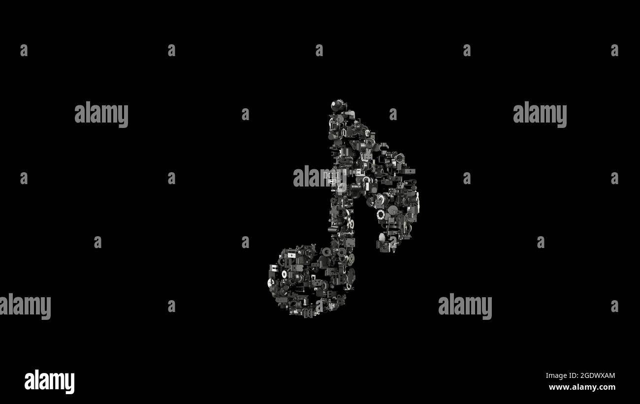 3d rendering various mechanical glossy metal parts in shape of symbol ...