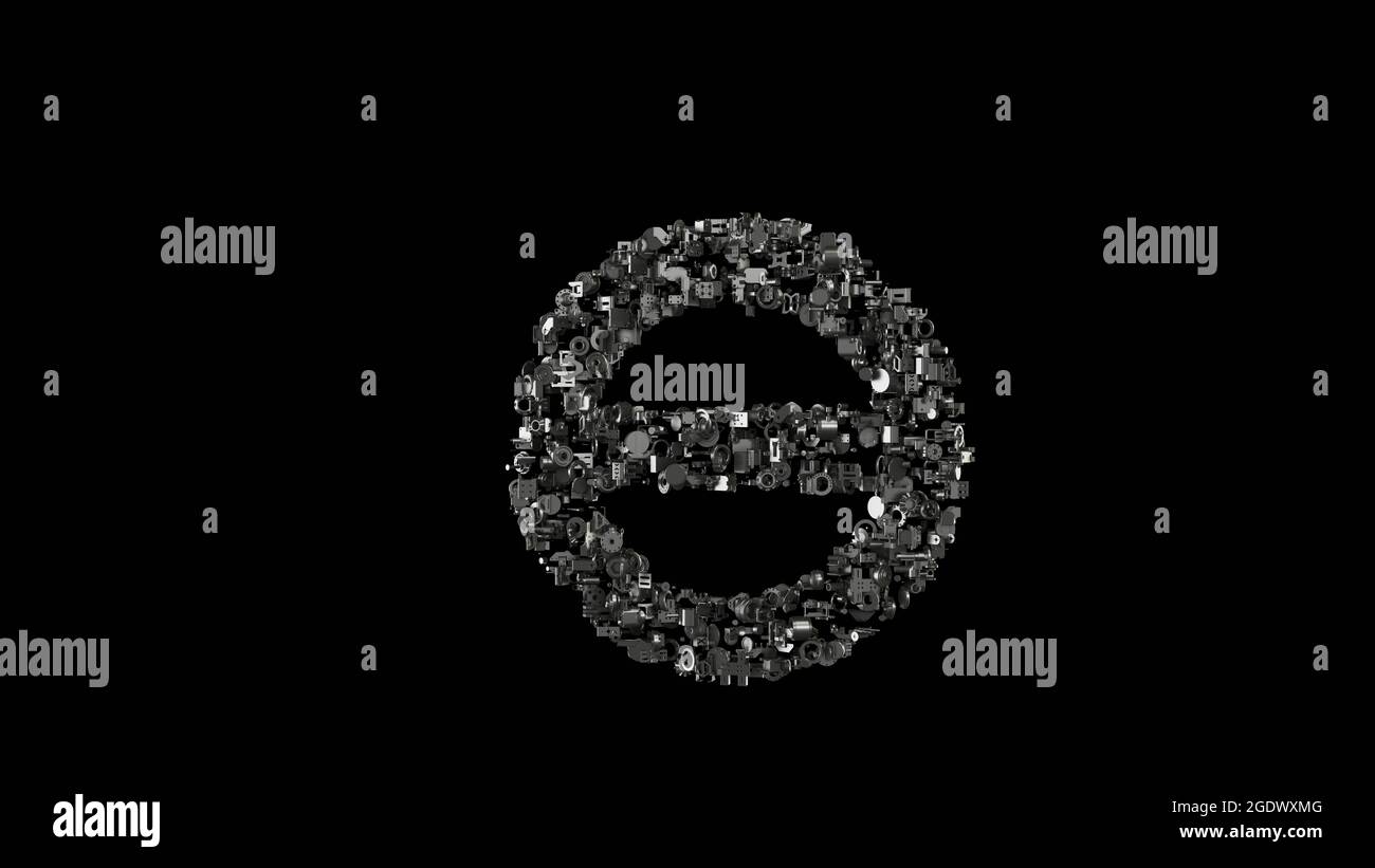 3d rendering various mechanical glossy metal parts in shape of symbol ...