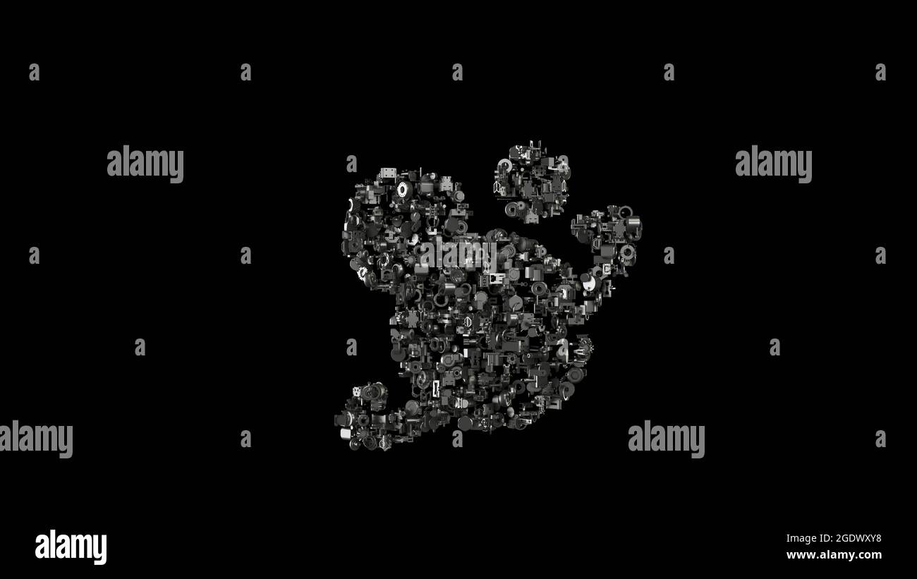 3d rendering various mechanical glossy metal parts in shape of symbol ...