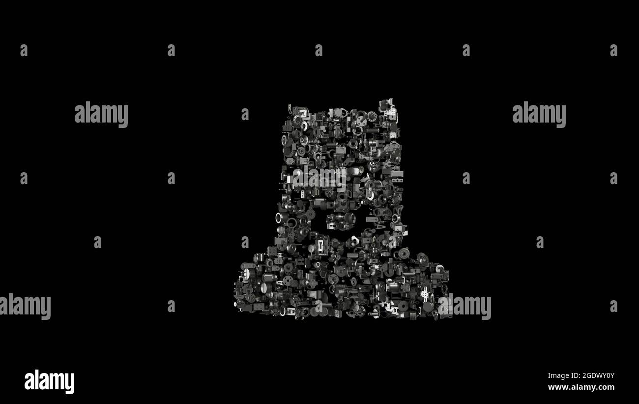 3d rendering various mechanical glossy metal parts in shape of symbol ...