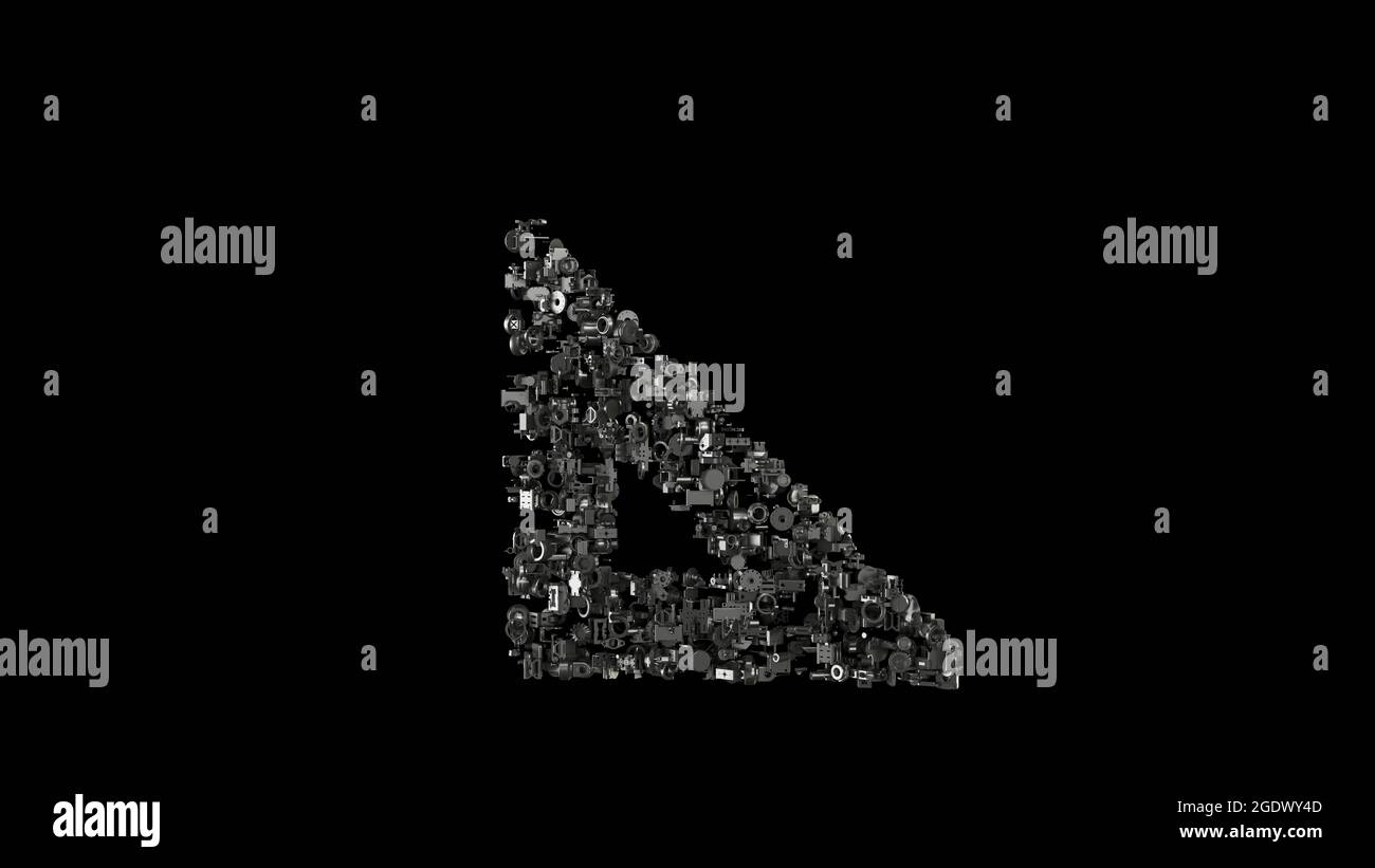 3d rendering various mechanical glossy metal parts in shape of symbol ...