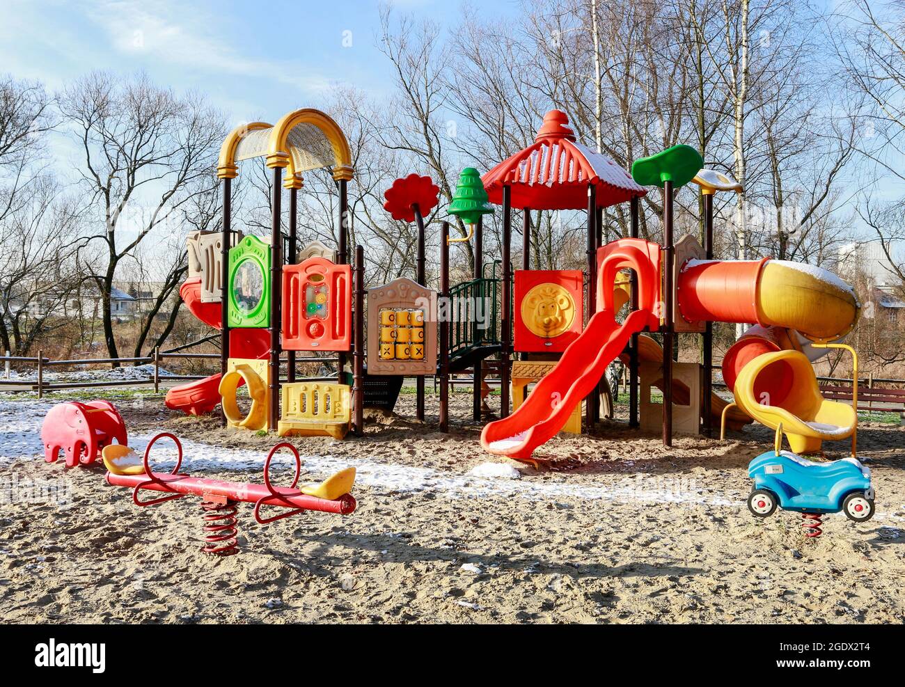 Children's playground in city park. Relax time Stock Photo - Alamy