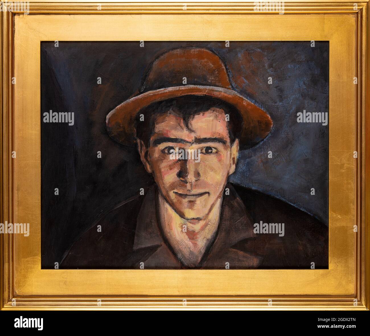 Frontal portrait or self portrait oil painting of a young man with a ...