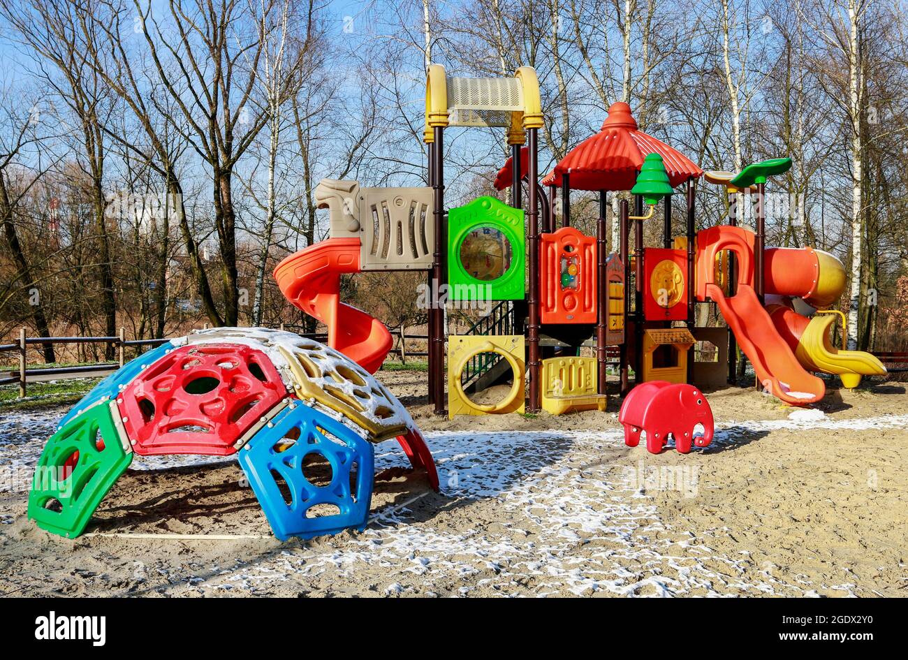 Children's playground in city park. Relax time Stock Photo - Alamy