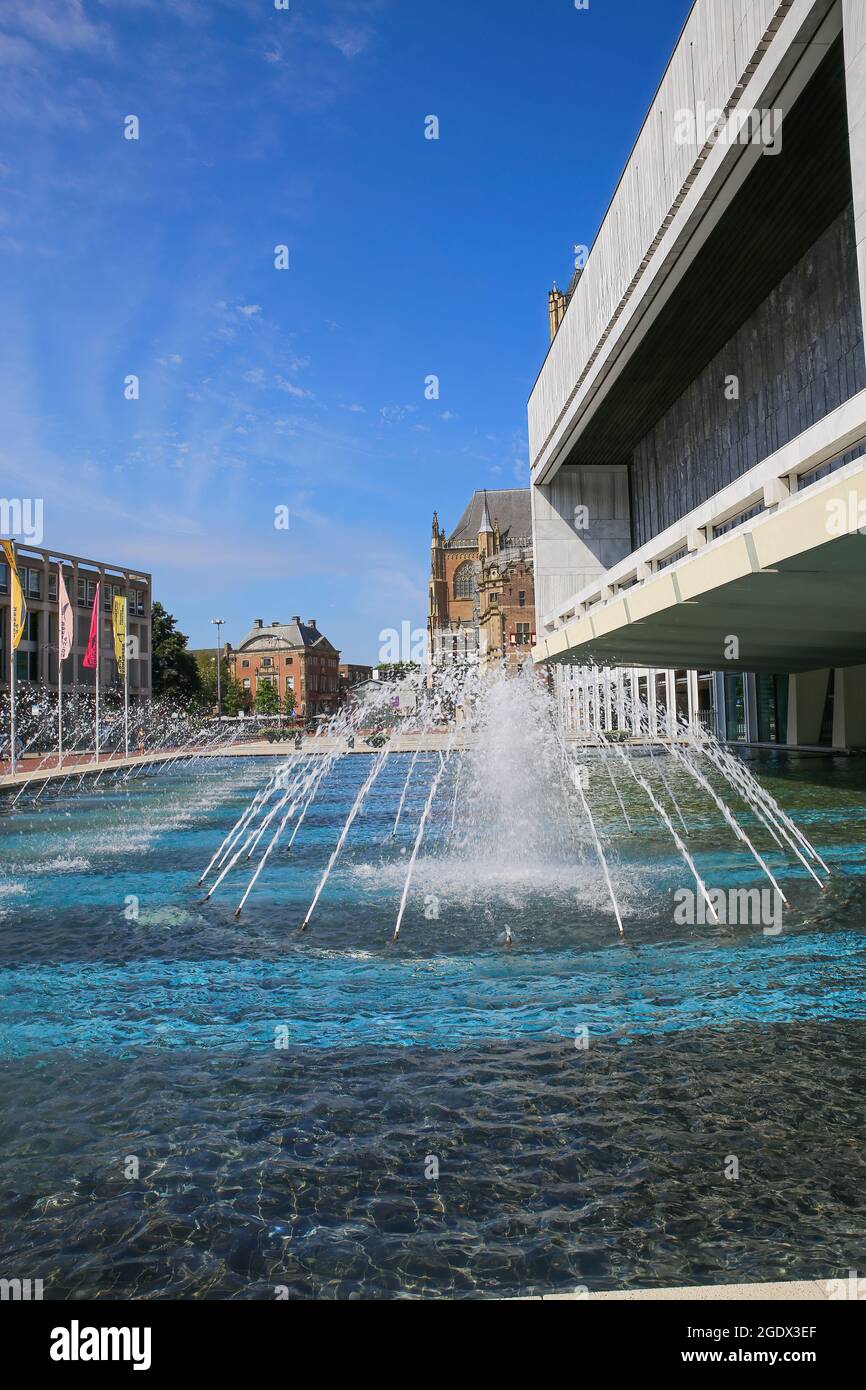 Arnhem (Stadhuis), Netherlands - July 9. 2021: View over water fountain ...