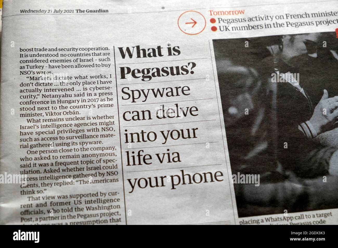 Guardian newspaper headline mobile phone article on 21 July 2021 "What ...