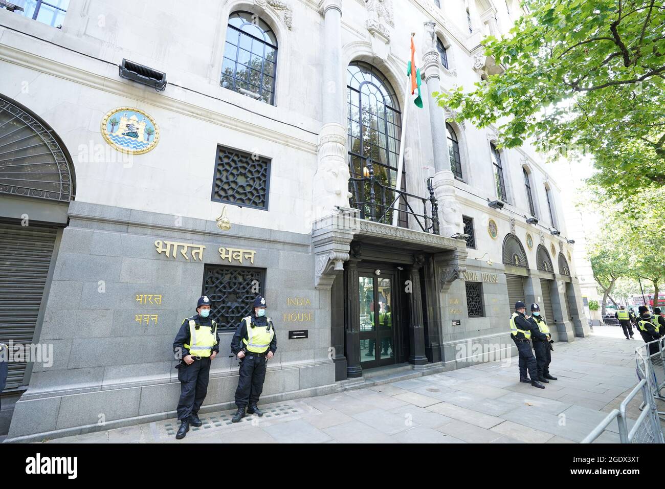 Police officers outside the Indian High Commission at India House ...
