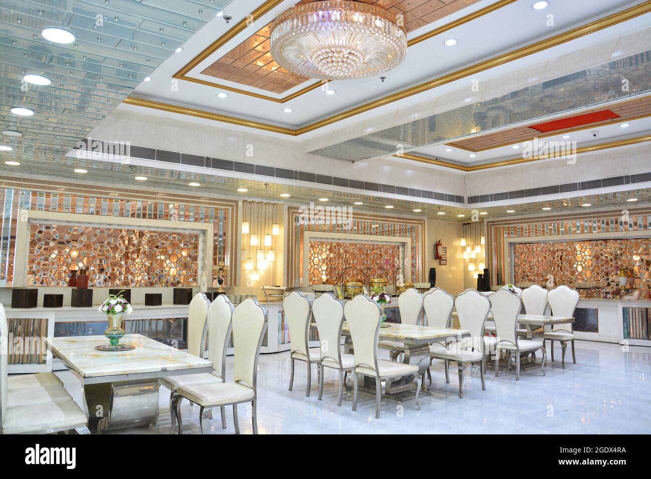 Beautiful interior of banquet hall. Marriage hall interior. Big party ...