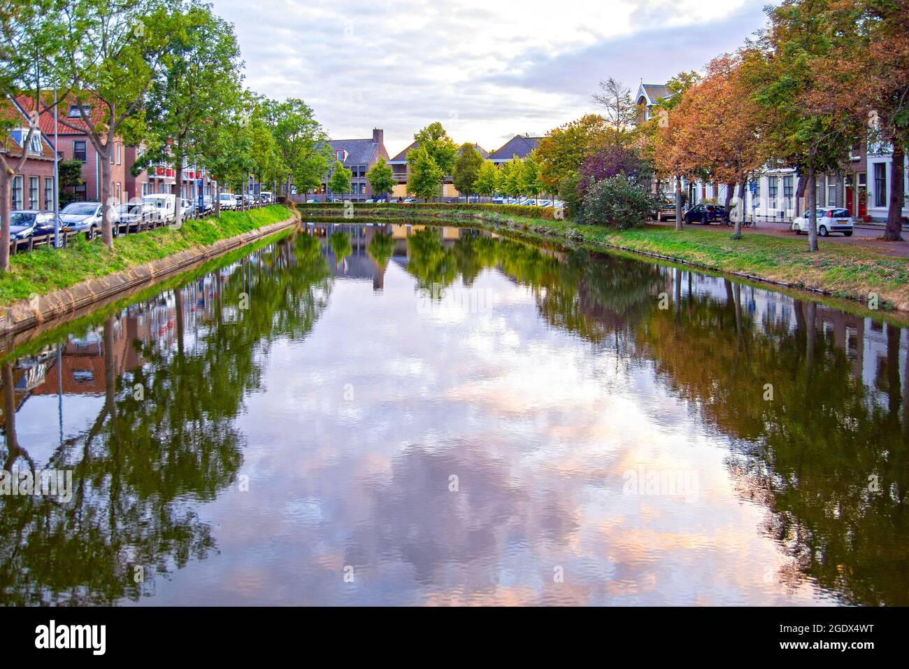 Middelburg, Zeeland, Netherlands water channel in house neighbourhod ...