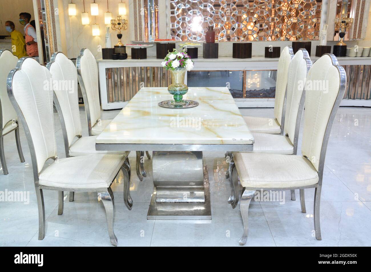 Beautiful interior of banquet hall. Marriage hall interior. Big party ...