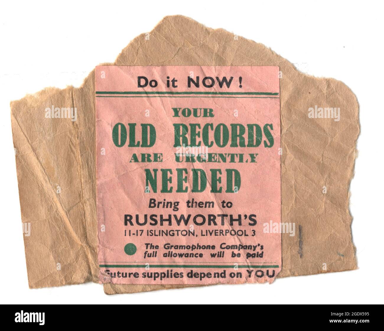 Wartime vinyl recycling notice. During the war, a drive to recycle old ...