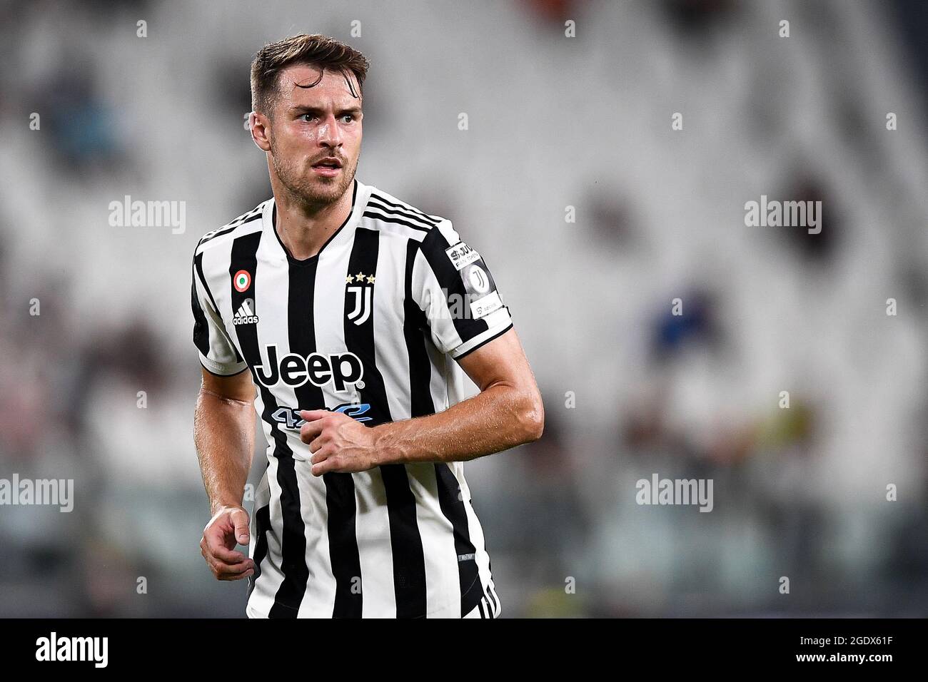 Turin, Italy. 14 August 2021. Aaron Ramsey of Juventus FC looks on ...