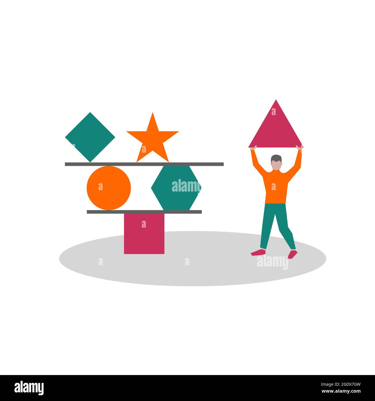 Man building structure of geometric shapes. Business concept ...