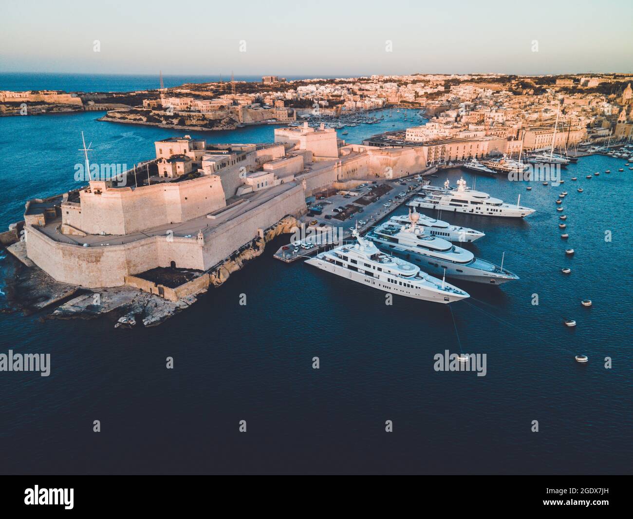 Sunset drone views seen in Valletta, Malta Stock Photo - Alamy