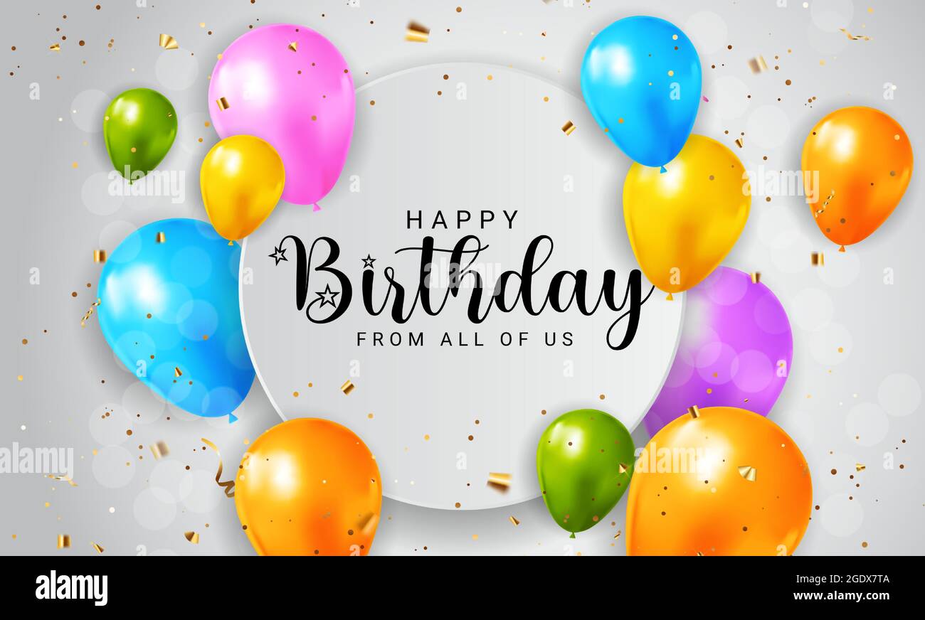 Happy Birthday congratulations banner design with Confetti, Balloons ...