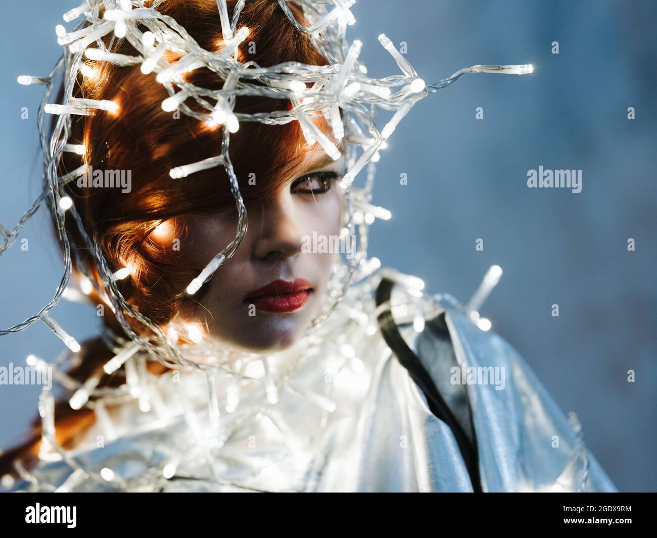 pretty red-haired woman garland decoration fashion close-up Stock Photo ...