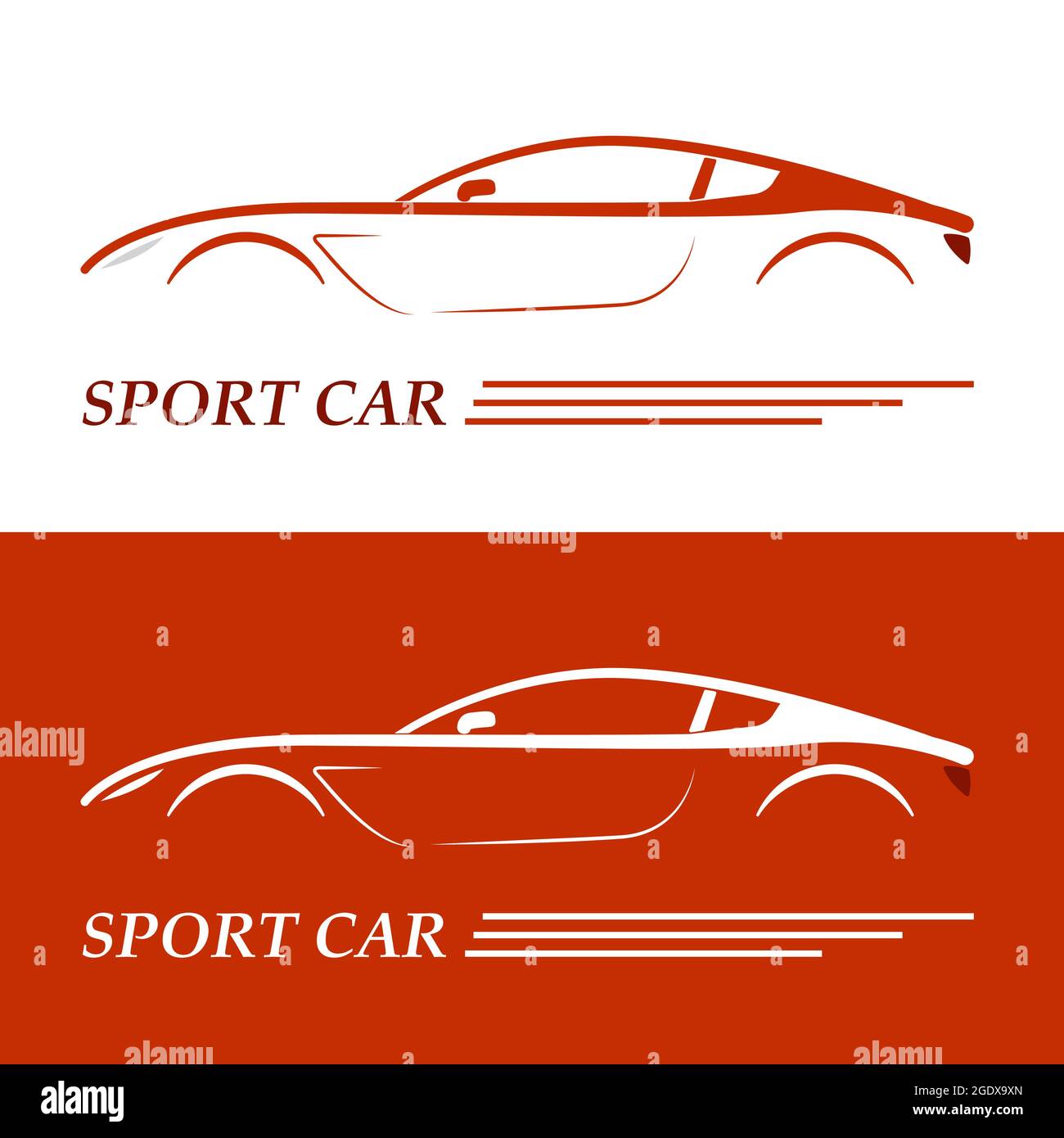 Logo design with sports car coupe vehicle silhouette on orange and ...