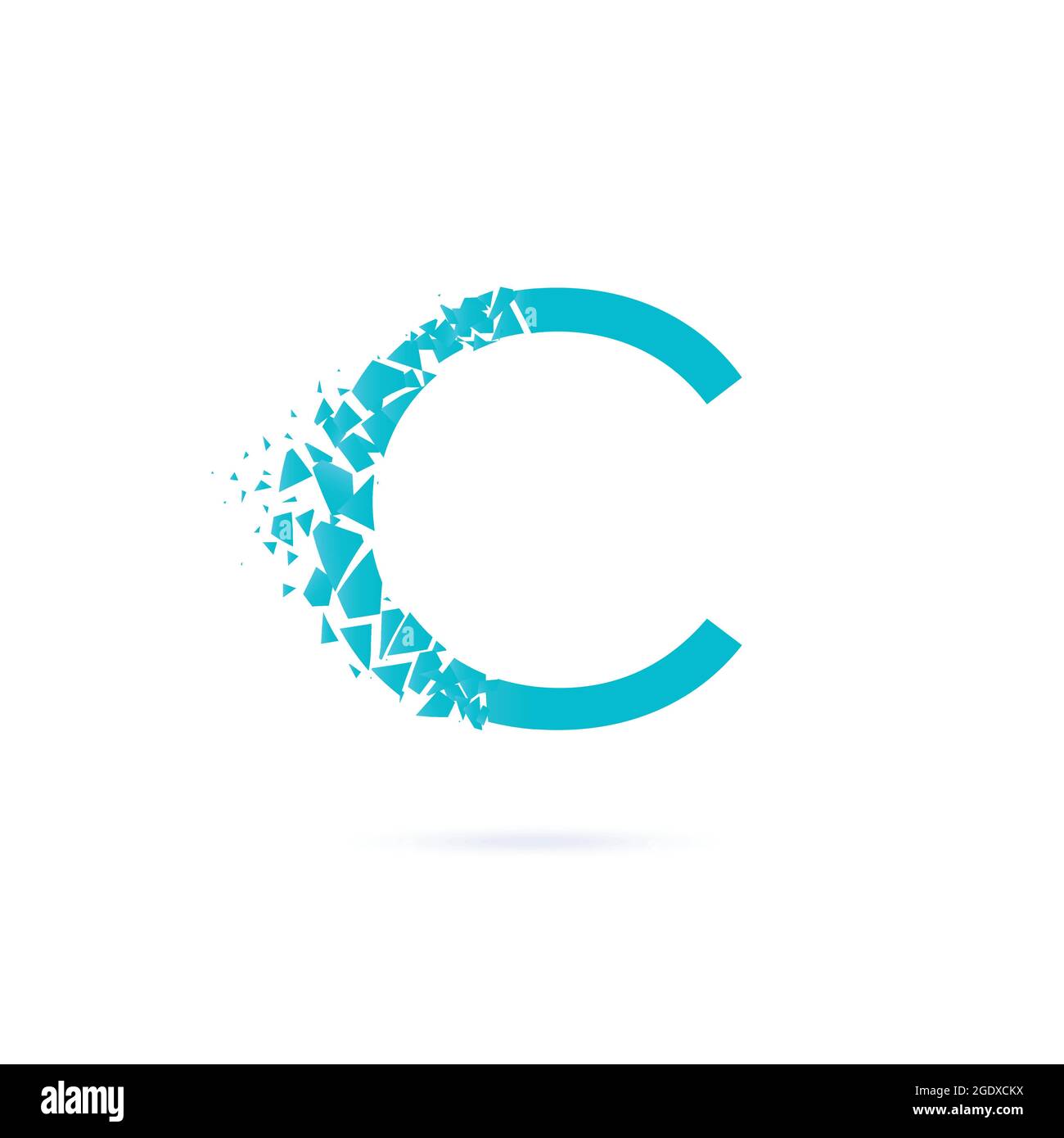 Letter C logo. Triangle Crumbling to pieces. Blue color. Technology and ...