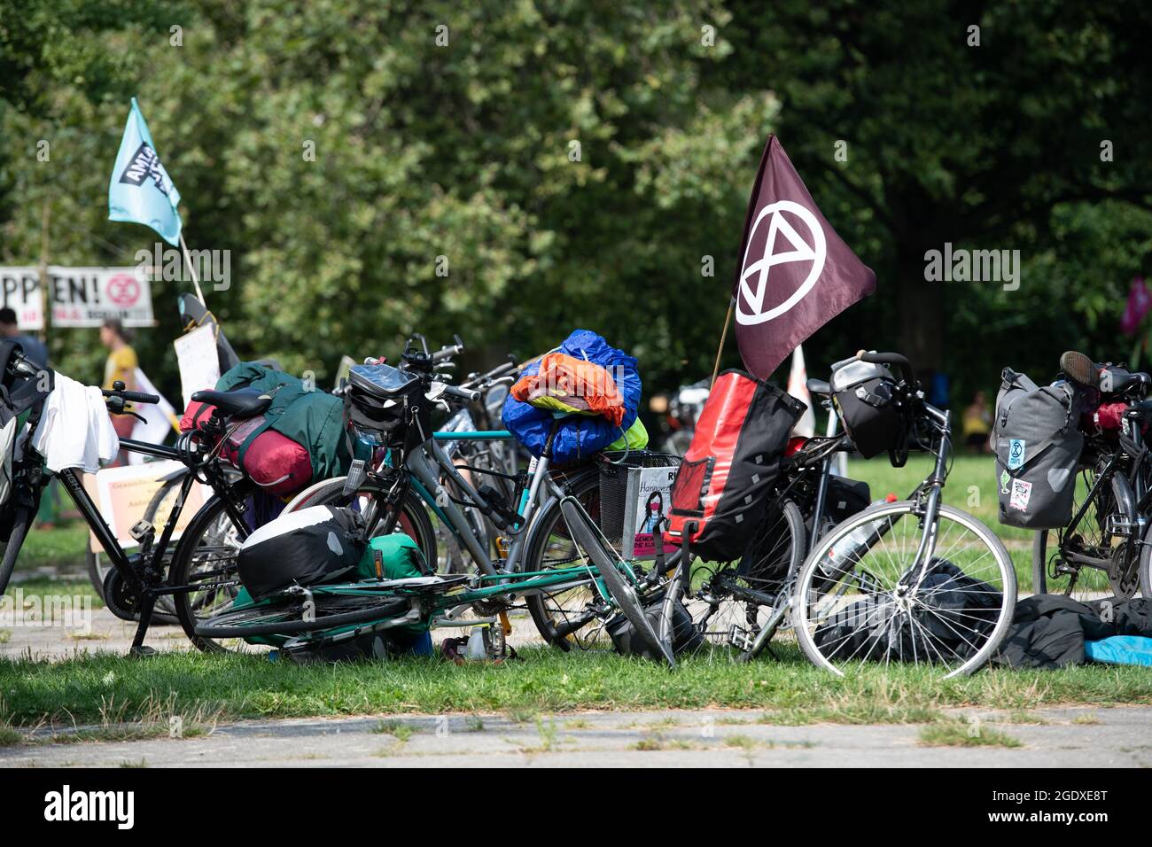 Berlin, Germany. 15th Aug, 2021. The bikes of participants in the ...