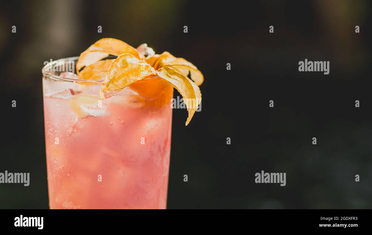 Fresh summer soft drink lady mocktail pour in glass decoration with ...