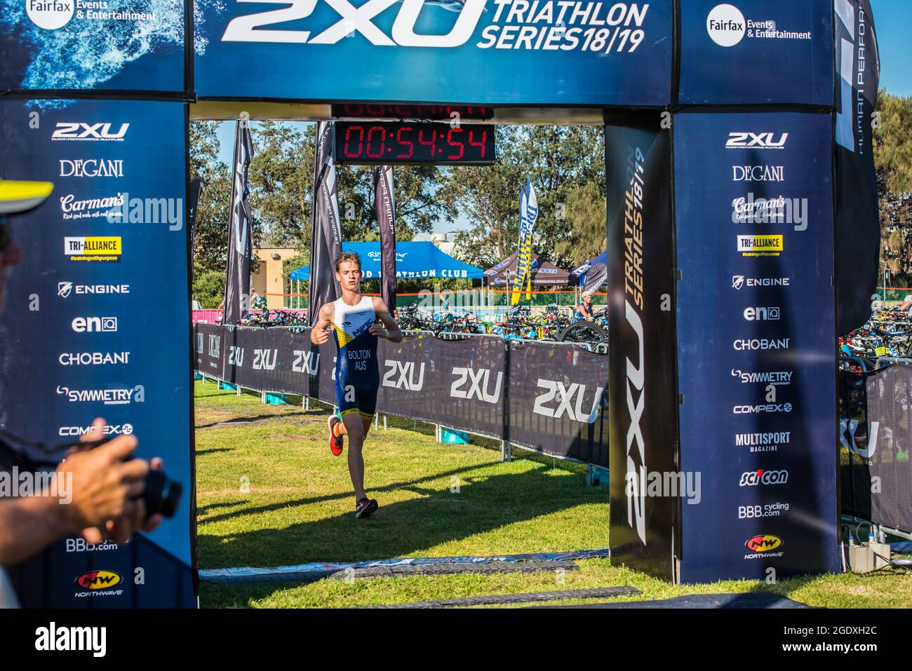 Junior Elite Men's race contender Harry Bolton runs towards the finish ...