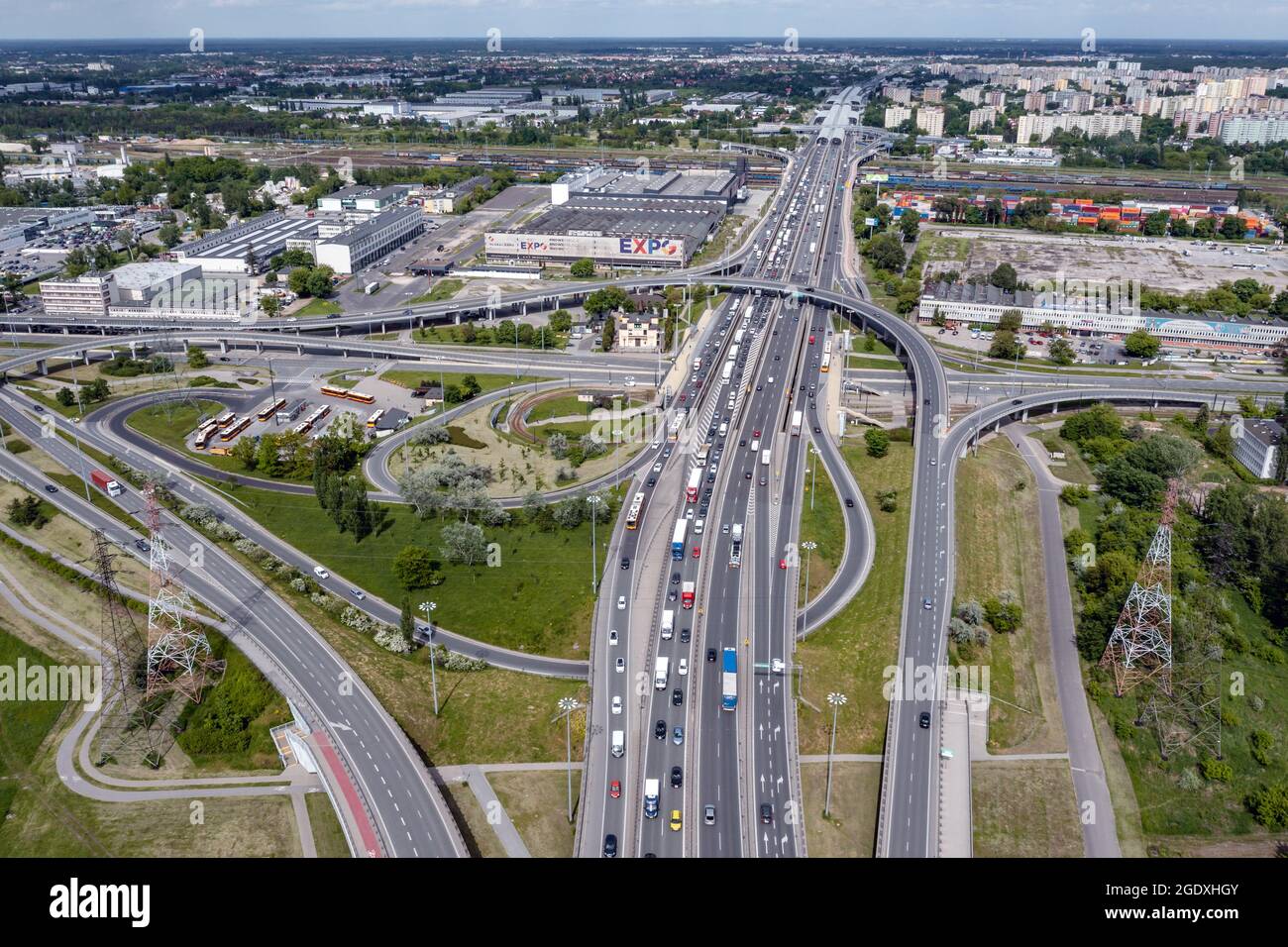 Aerial view of Expressway S8 and Modlinska and Jagiellonska Street in ...