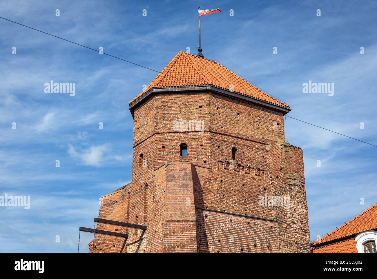 Tower of gothic ducal castle from 15th century in Liw village, Masovian ...