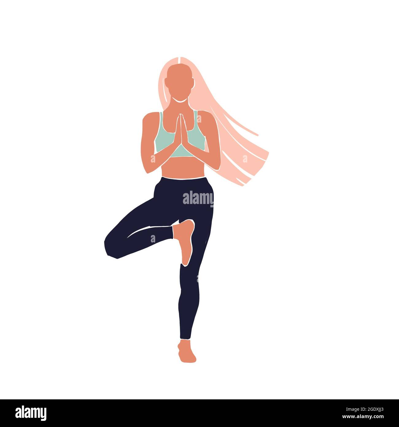 Set Young girl yoga posing. Flat style illustration Stock Photo - Alamy