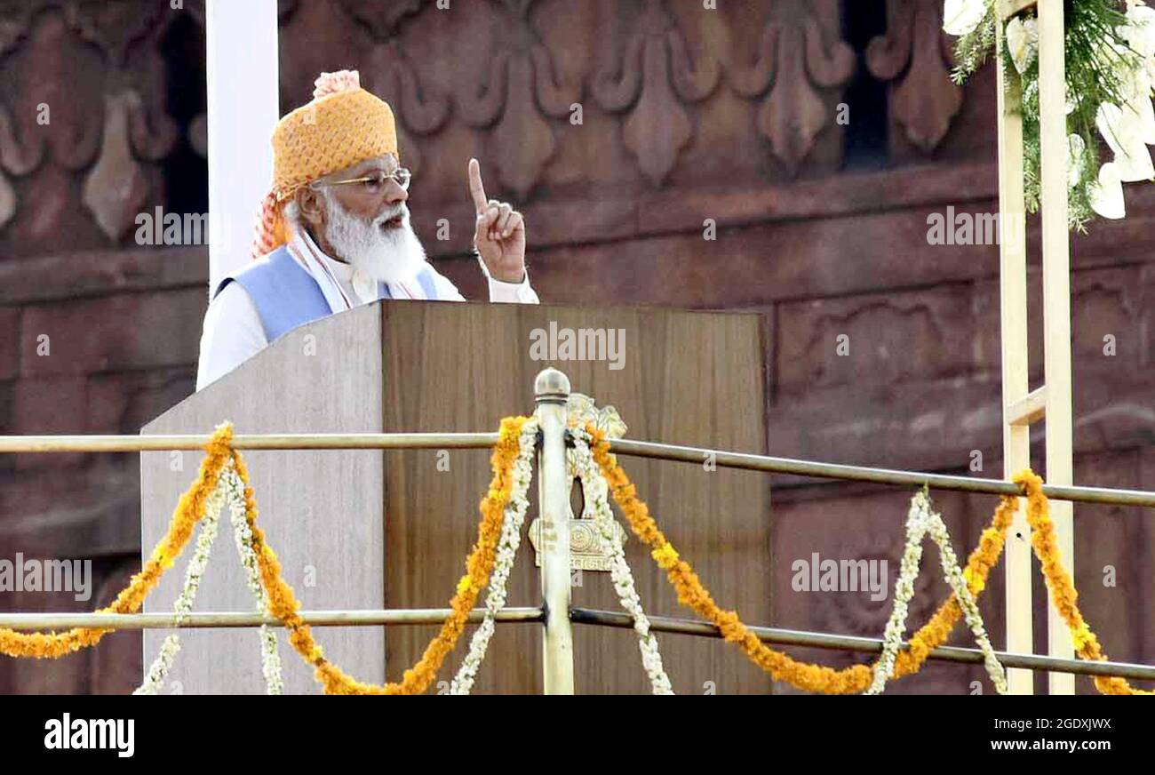 (210815) -- NEW DELHI, Aug. 15, 2021 (Xinhua) -- Indian Prime Minister ...