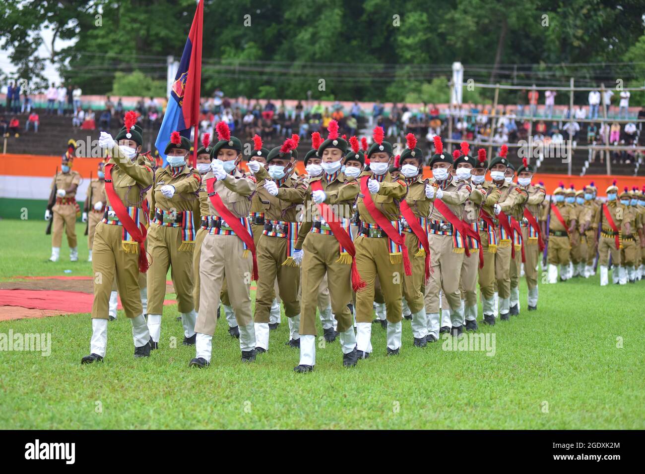 Nagaon. 15th Aug, 2021. Members of National Cadet Corps (NCC) take part ...