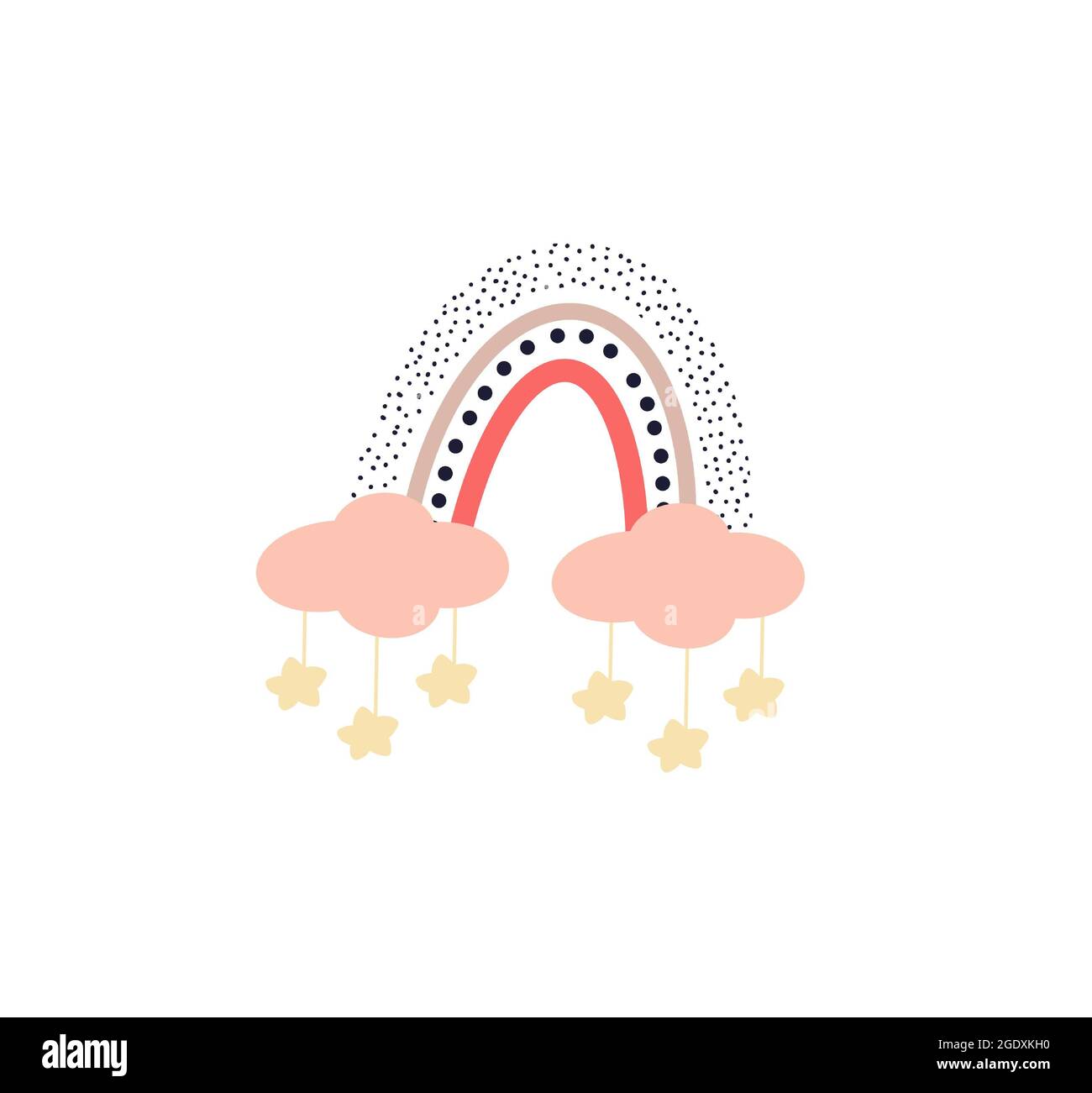 Cute pastel rainbow set with drops and heart isolated on white ...