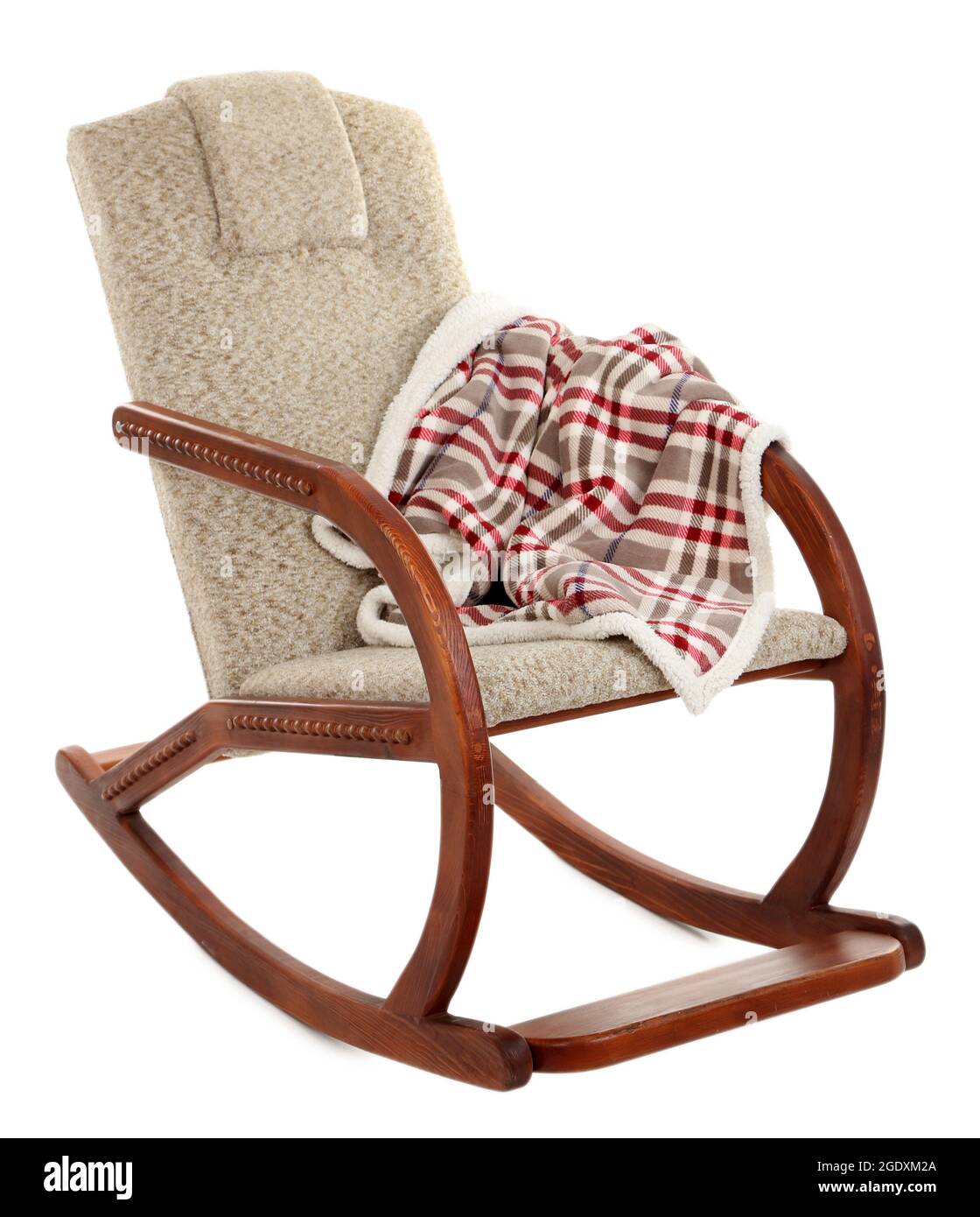 Modern rocking-chair with rug isolated on white Stock Photo - Alamy