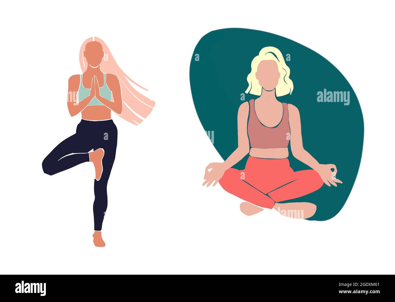 Set Young girl yoga posing. Flat style illustration Stock Photo - Alamy