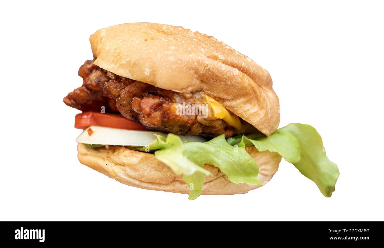 burger with lettuce cheese and tomato, isolated over white background ...