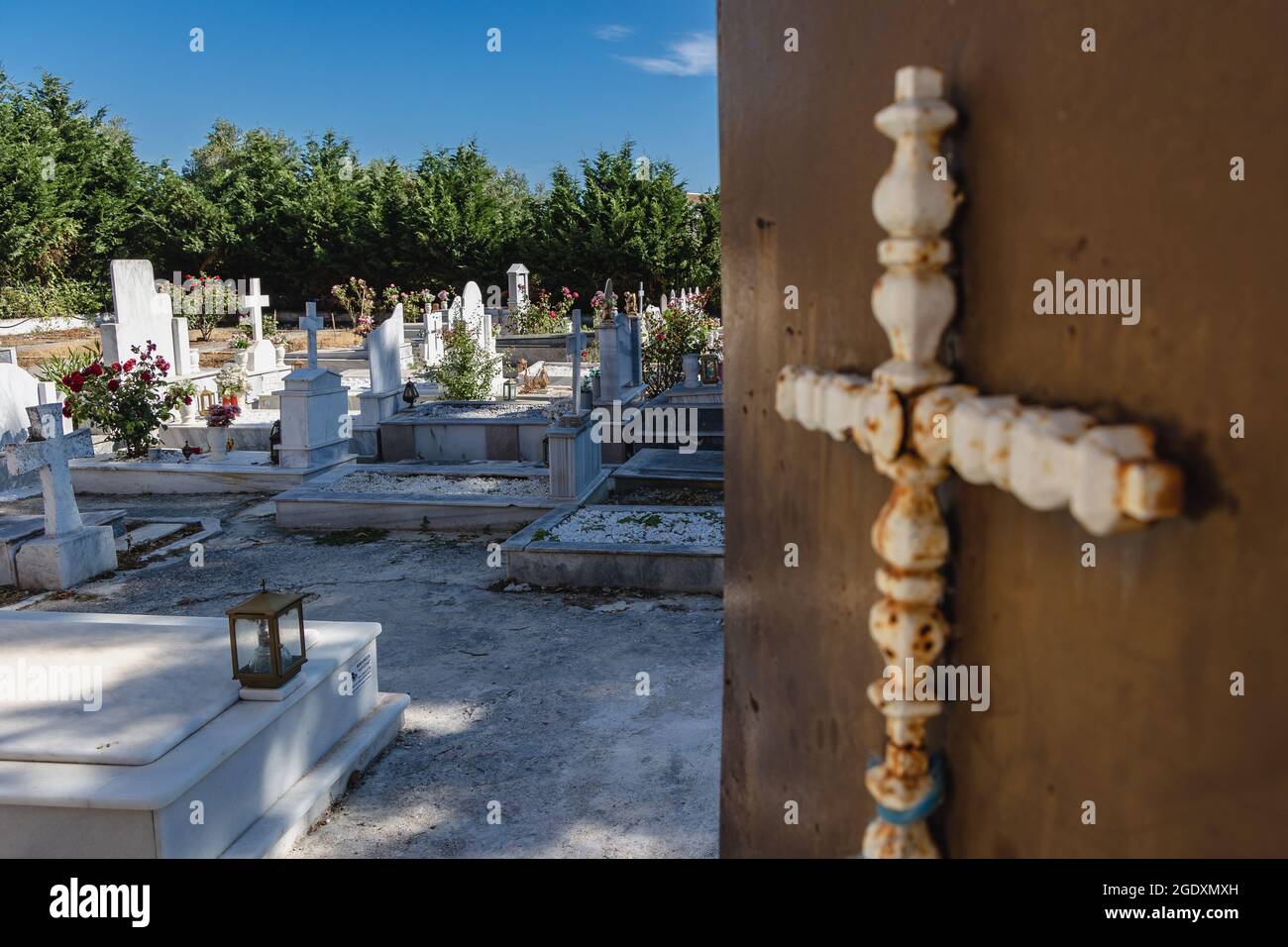 Cemetery in Lefkimmi town on the island of Corfu, Ionian Islands ...