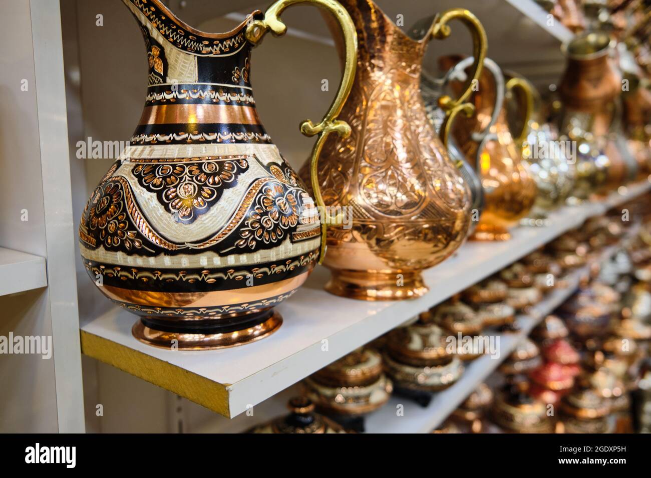 Handmade traditional arabic style brass jugs Stock Photo - Alamy