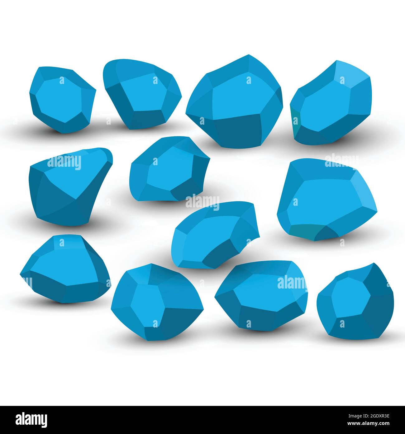 Cartoon stones. Rock stone isometric set. Blue boulders, natural ...