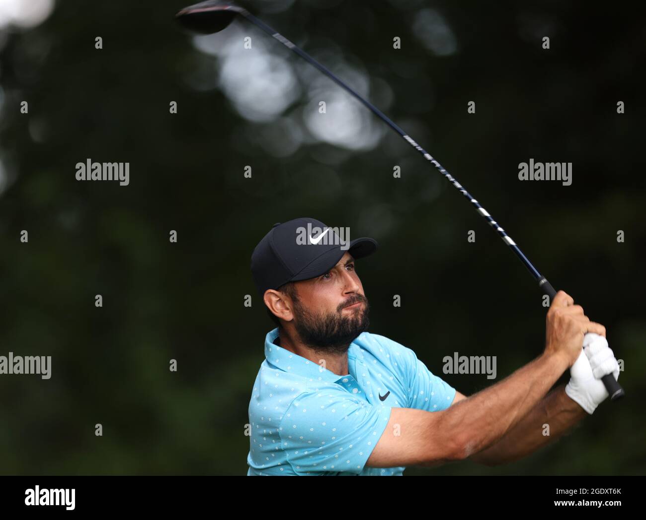 Alexander Levy tees off on the 18th during day four of the Cazoo ...