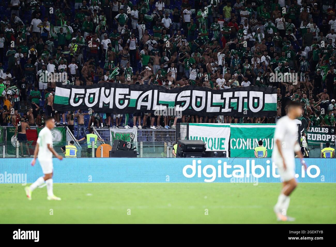 Supporters of Raja Casablanca show a banner during the Pre-Season ...