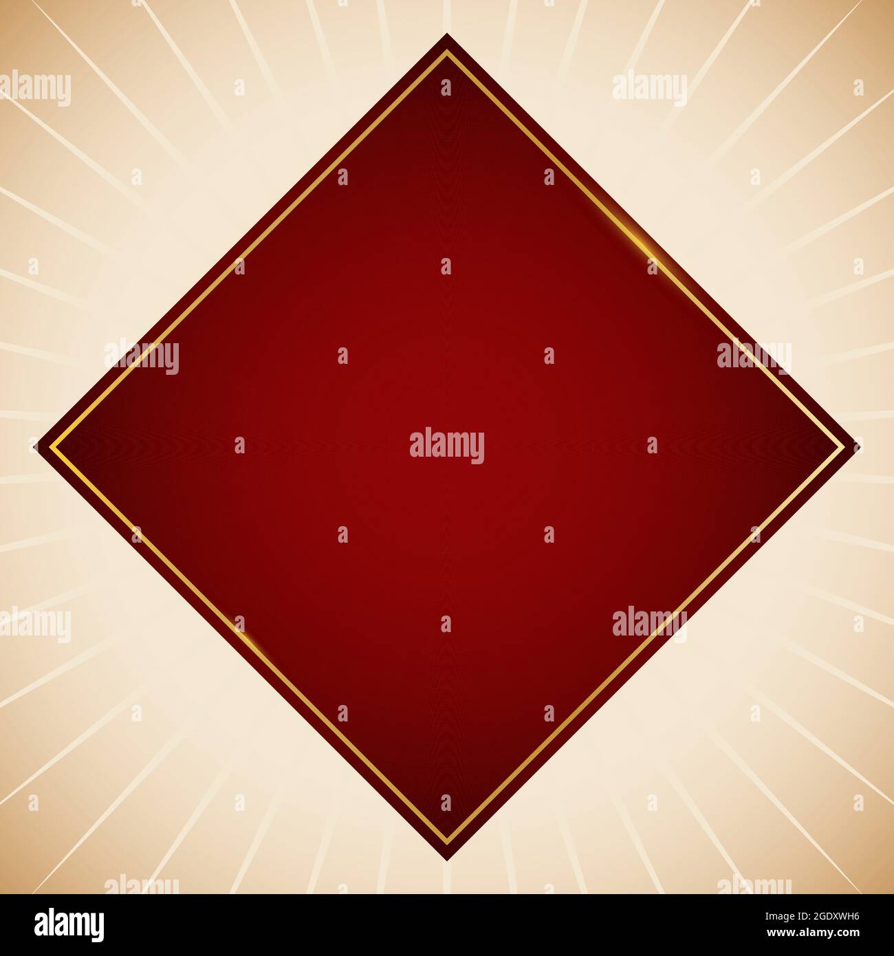Background design with a red diamond shape and golden frame over beige ...
