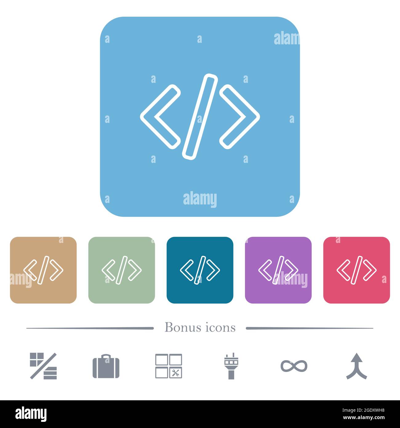 Script code white flat icons on color rounded square backgrounds. 6 ...