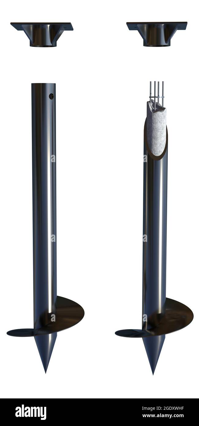 helical piles with tops - cement and reinforcing - isolated cgi ...
