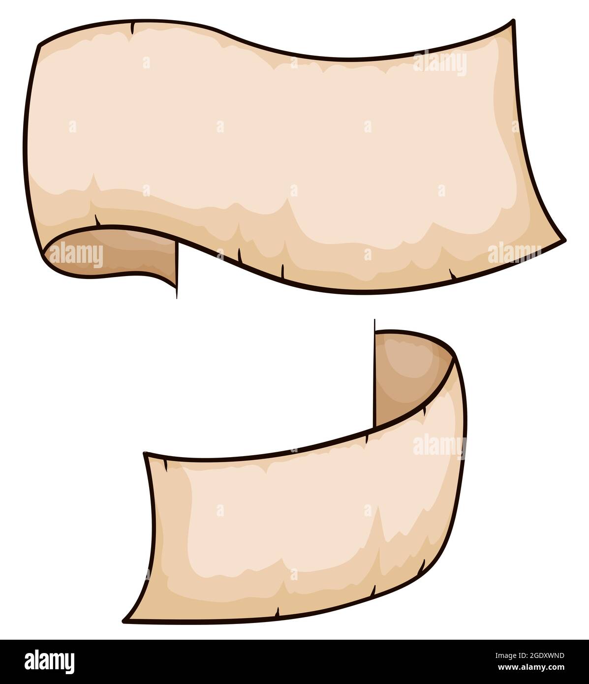 Set of aged scrolls templates like ribbons, in cartoon style over white ...