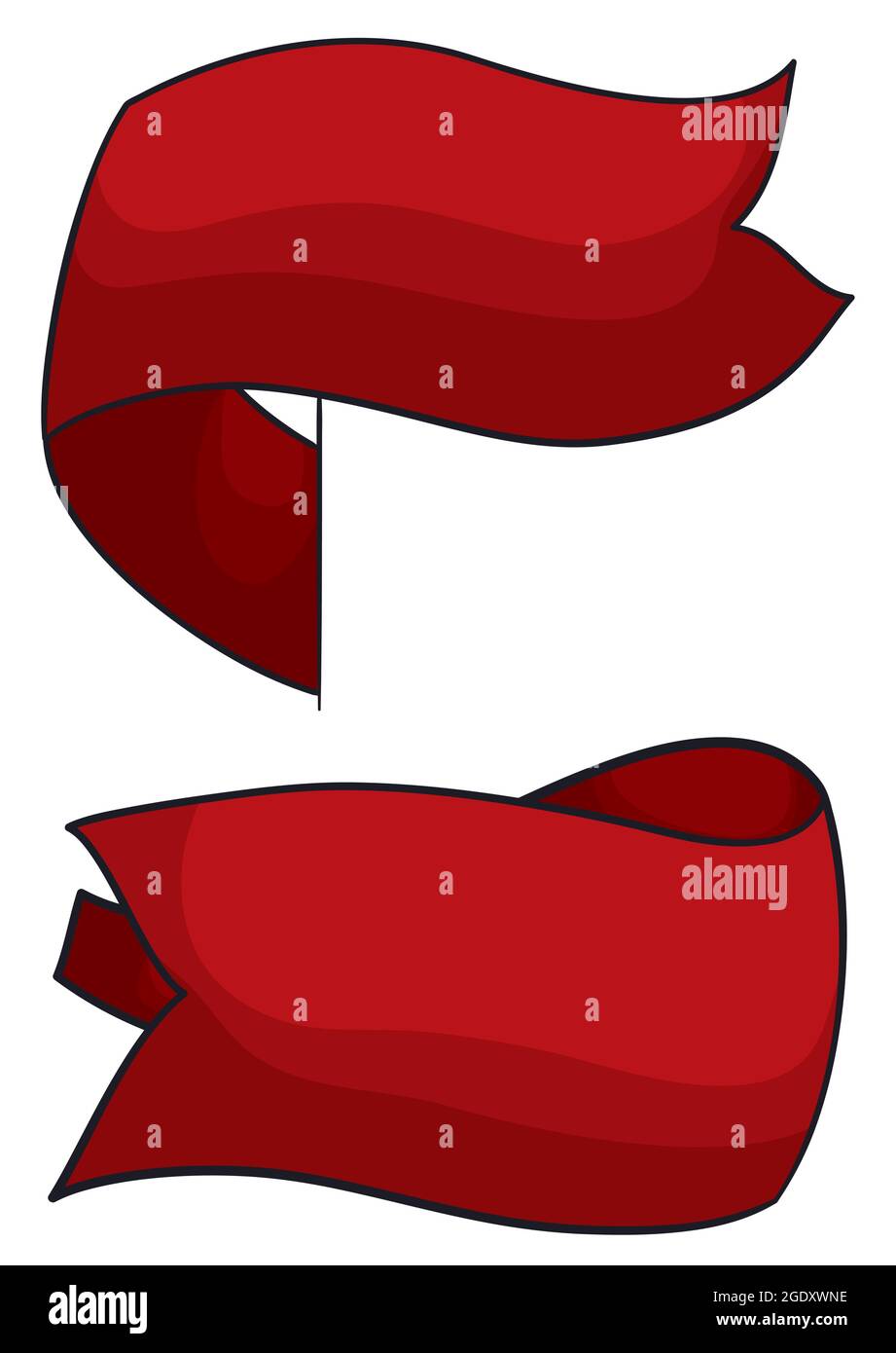 Set with two red ribbons templates in cartoon style over white ...