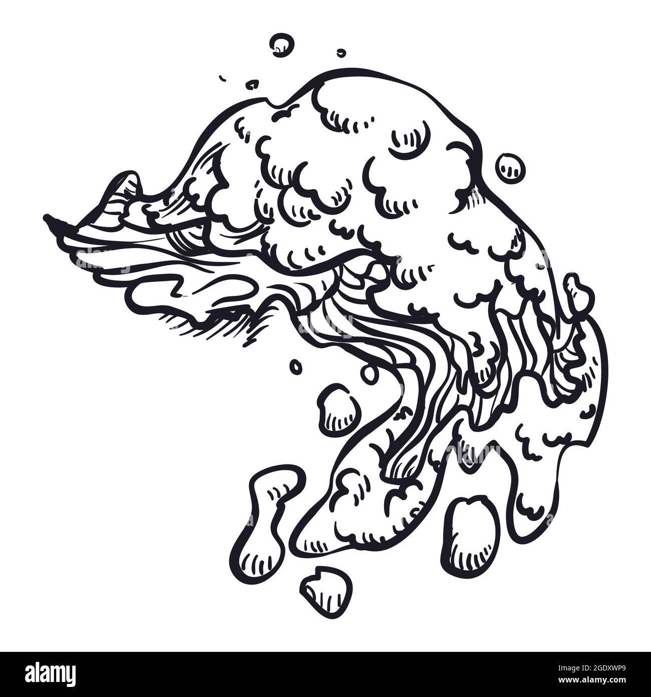 Spilled liquid with foam in hand drawn style over white background ...