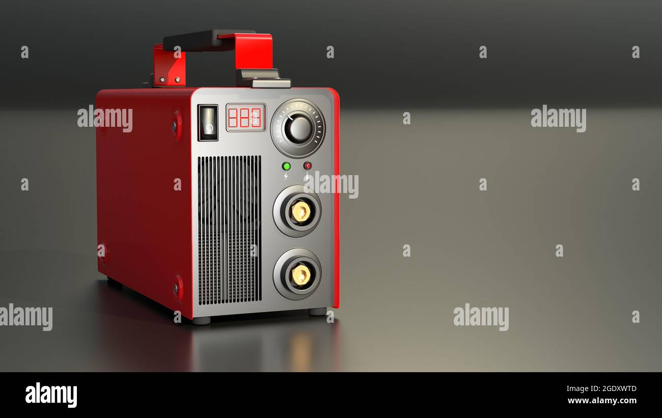 red inverter arc welding device, fictitious cgi industrial 3D rendering ...