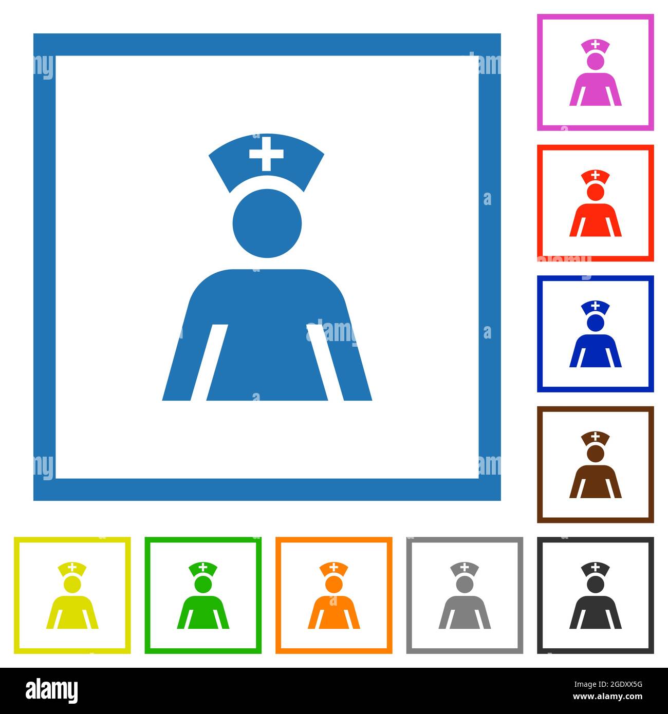 Nurse flat color icons in square frames on white background Stock ...