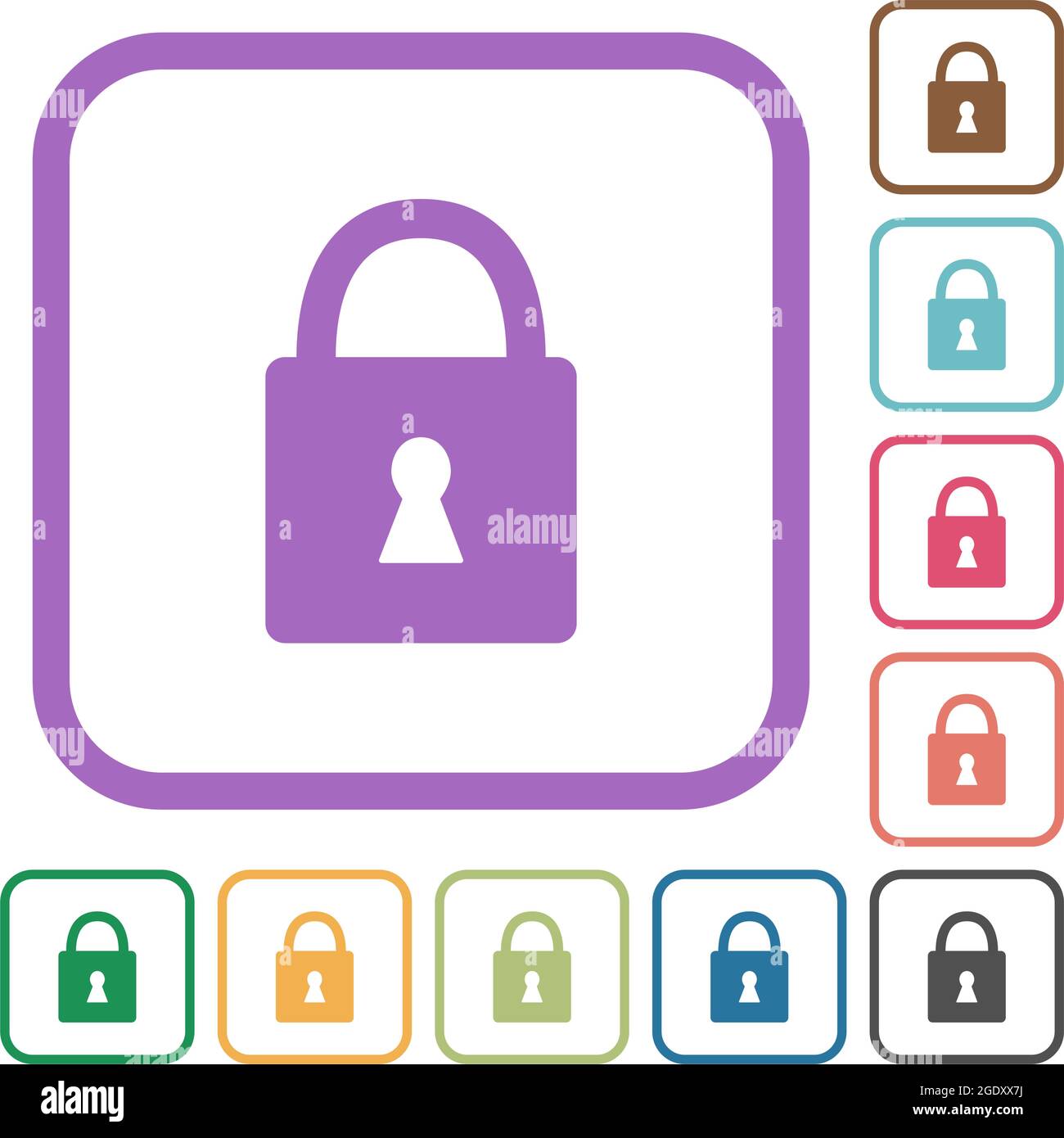Locked padlock with keyhole simple icons in color rounded square frames on white background ...