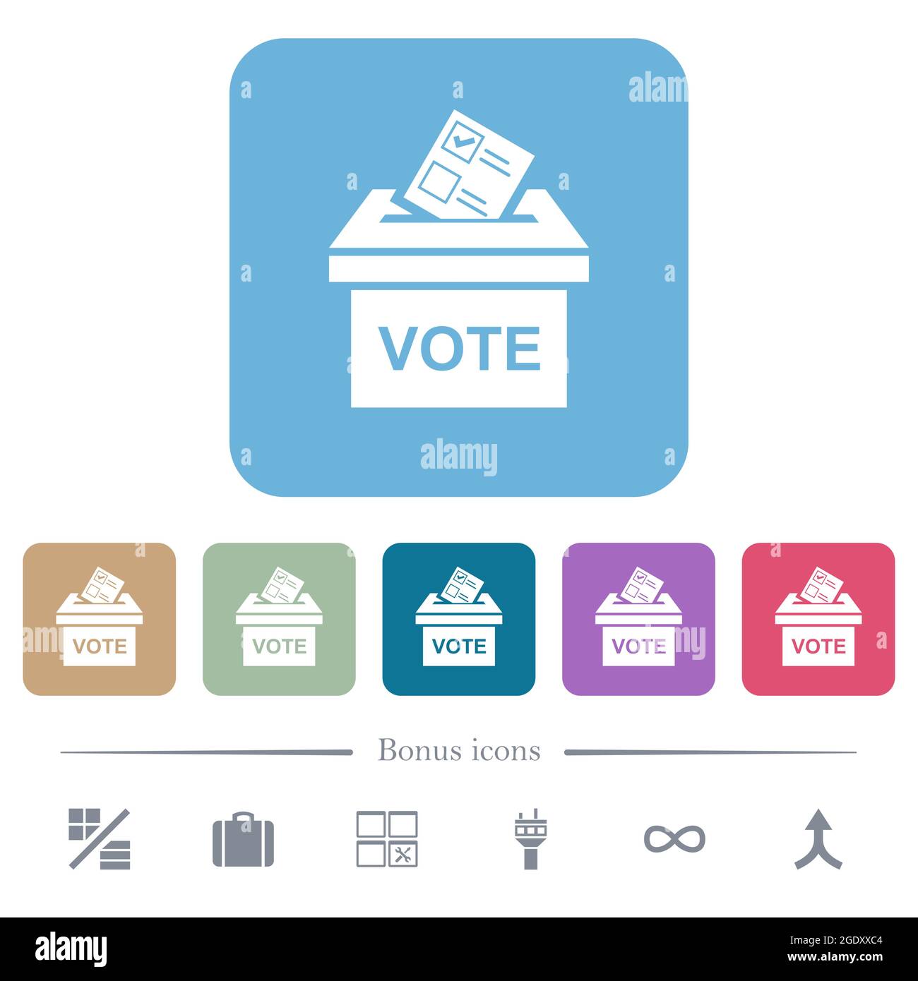 Voting paper and ballot box solid white flat icons on color rounded ...